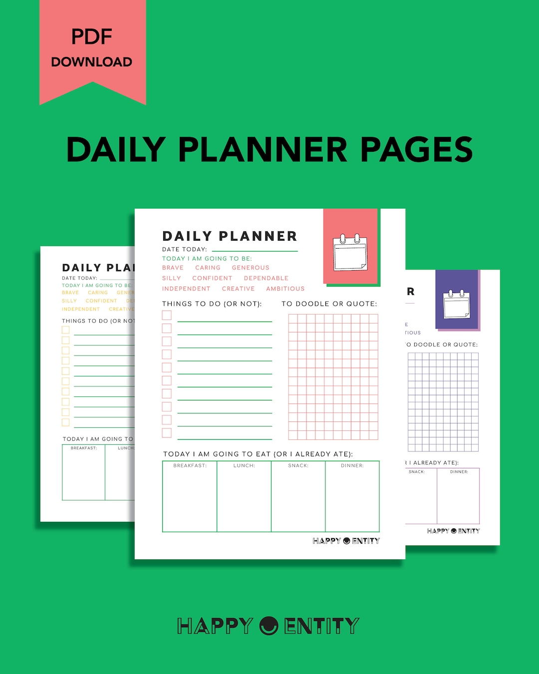 Daily Planner Pages Printable, Instant Download, Undated, Colorful, A4 ...