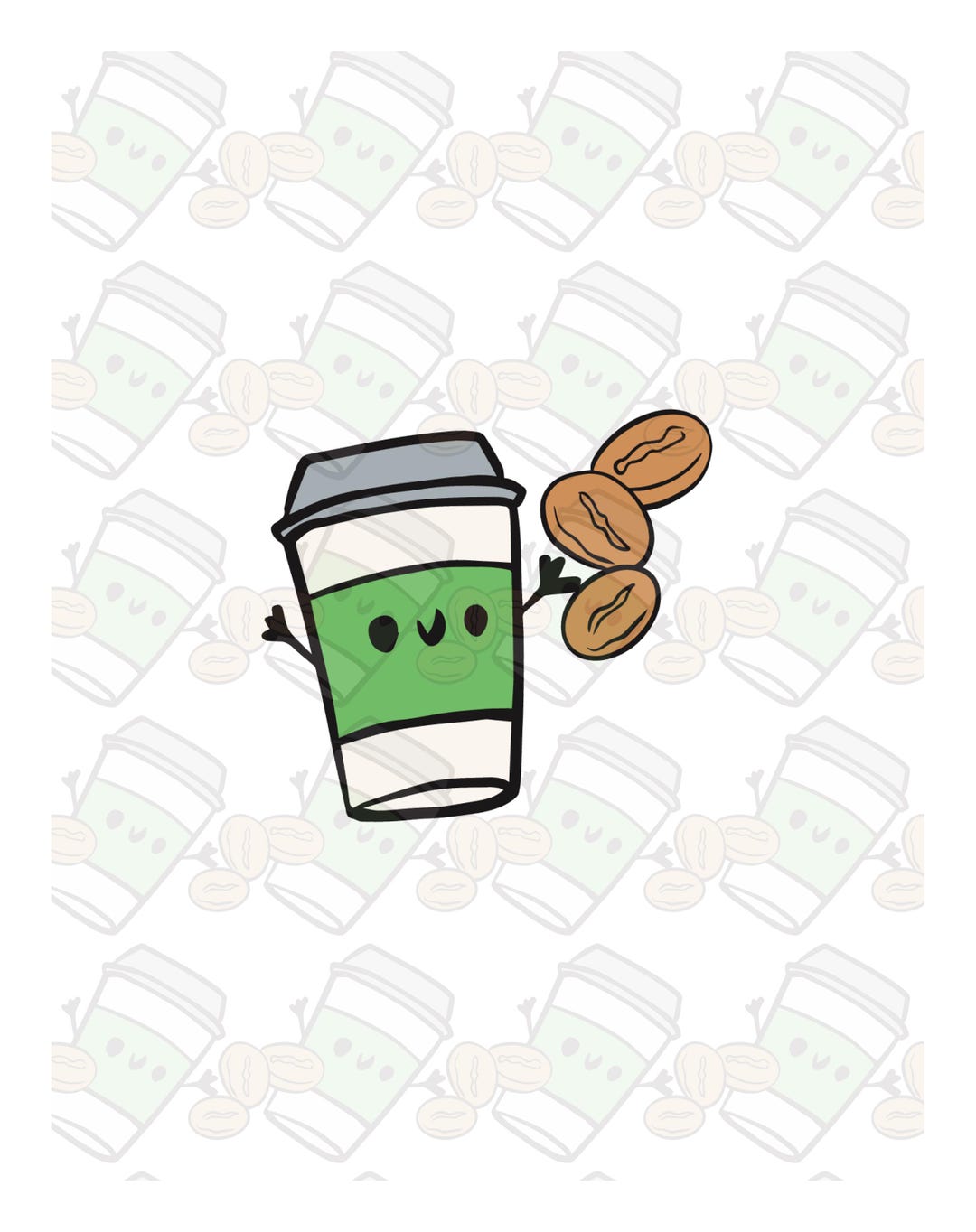 Happy Coffee Sticker – Cute Smiling Coffee Cup With Beans – Funny ...