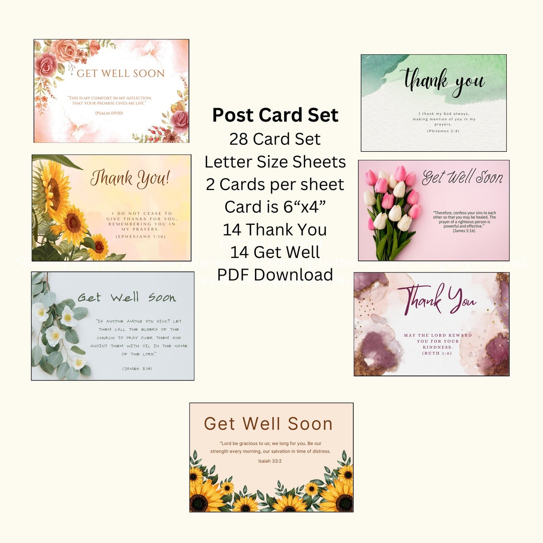 Thank You & Get-well Digital Post Card Set - Etsy