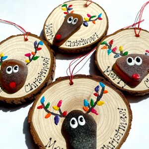 Sea Glass Reindeer Ornament: Coastal Christmas Wood Slice Art - Etsy