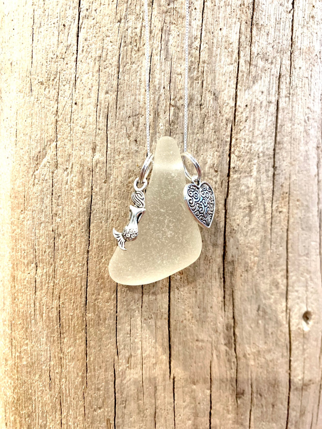 Collier de verre de mer, sirène, verre de mer authentique, bijoux faits ...