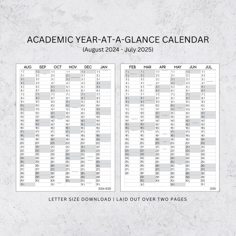 Academic Year-at-a-glance Calendar (august 2024 - July 2025) | Letter ...