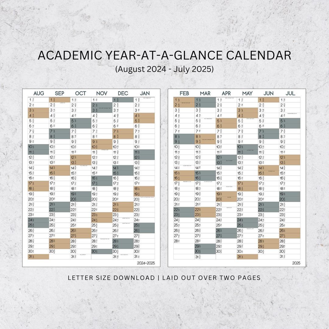 Academic Year-at-a-glance Calendar (august 2024 - July 2025) | Letter ...