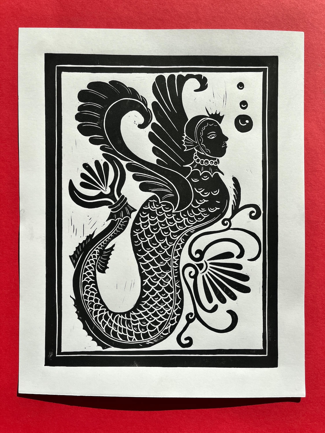Mermaid Linocut Print, 11x14 Inch, Hand-printed Poster, Ancient Roman ...