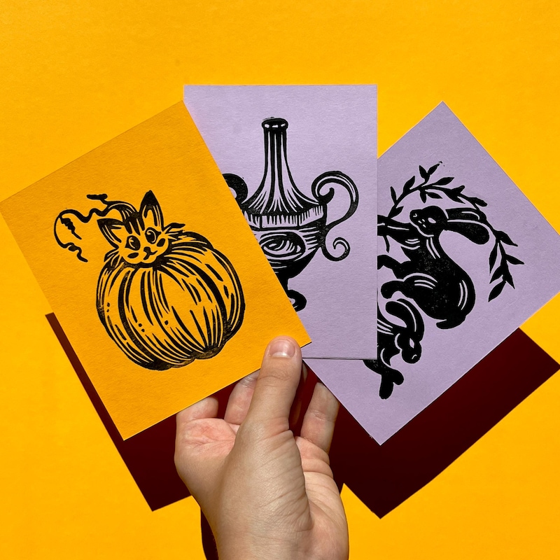 Mini Linocut Print Set - Etsy