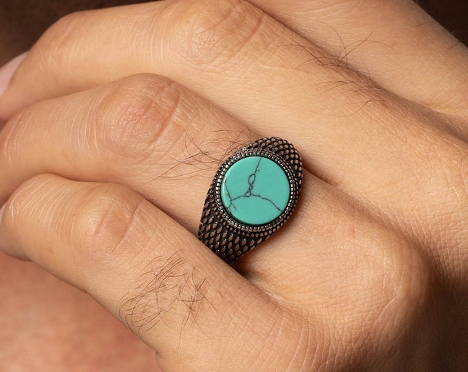Tibetan Turquoise Signet Ring for Men's, Statement Ring, Classic Signet ...