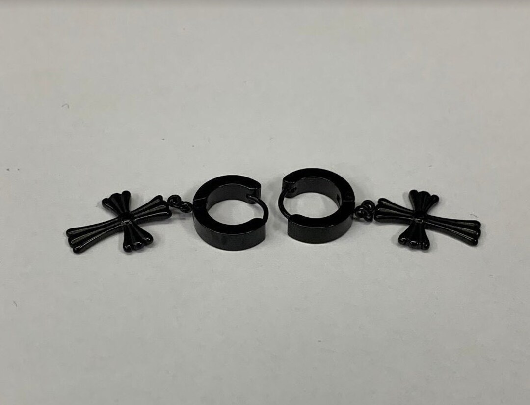 Men's Cross Hoop Earrings, Mat Black Cross Earring, Men's Jesus ...