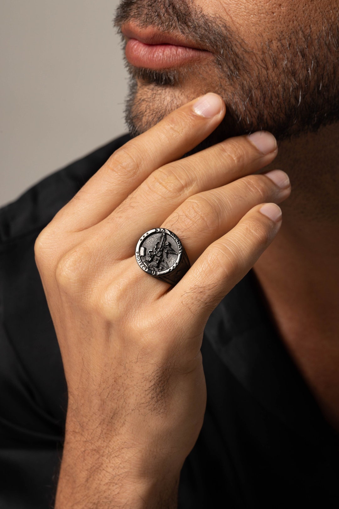 Saint Archangel Michael Signet Ring, Religious Men's Ring, Pinky Signet ...