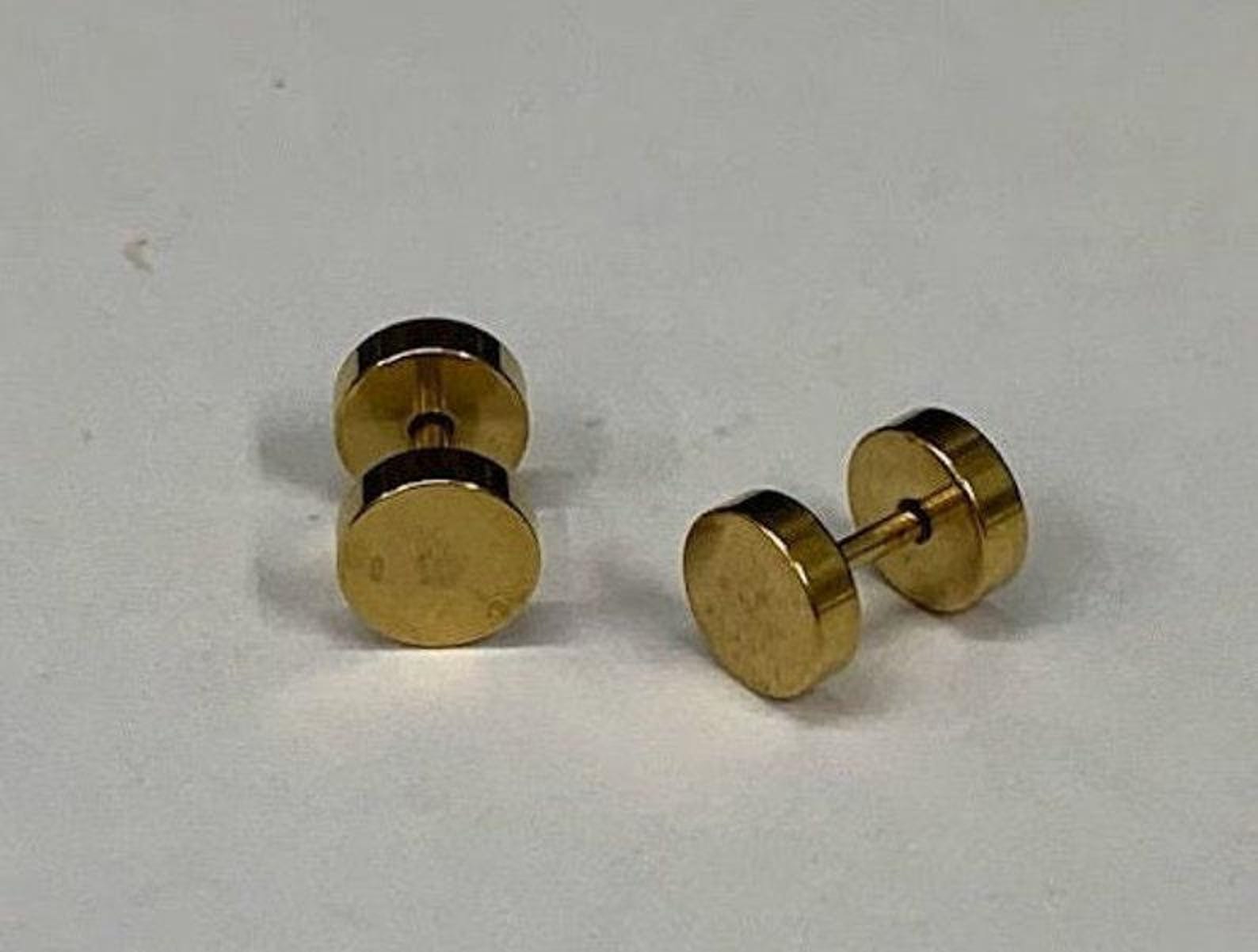 6.9mm Gold Screw Stud Earrings for Men's, Plain Stud Earrings ...