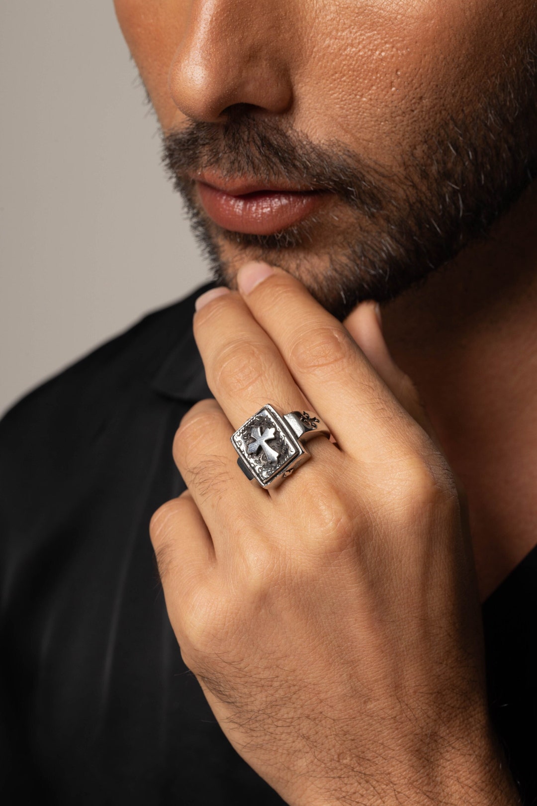 Men’s Cross Ring, Cross Signet Stackable Statement Ring, Christian ...