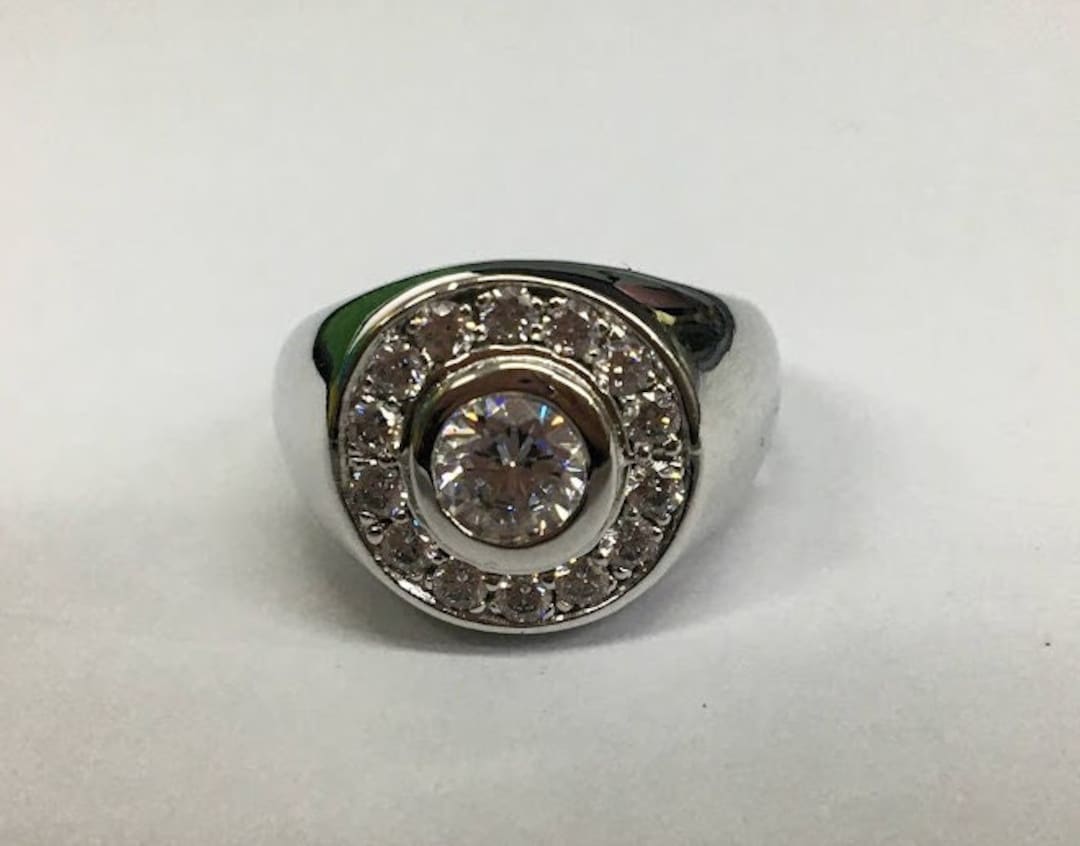 Men's Diamond Signet Ring, Diamond Halo Engagement Ring Gift for Him ...