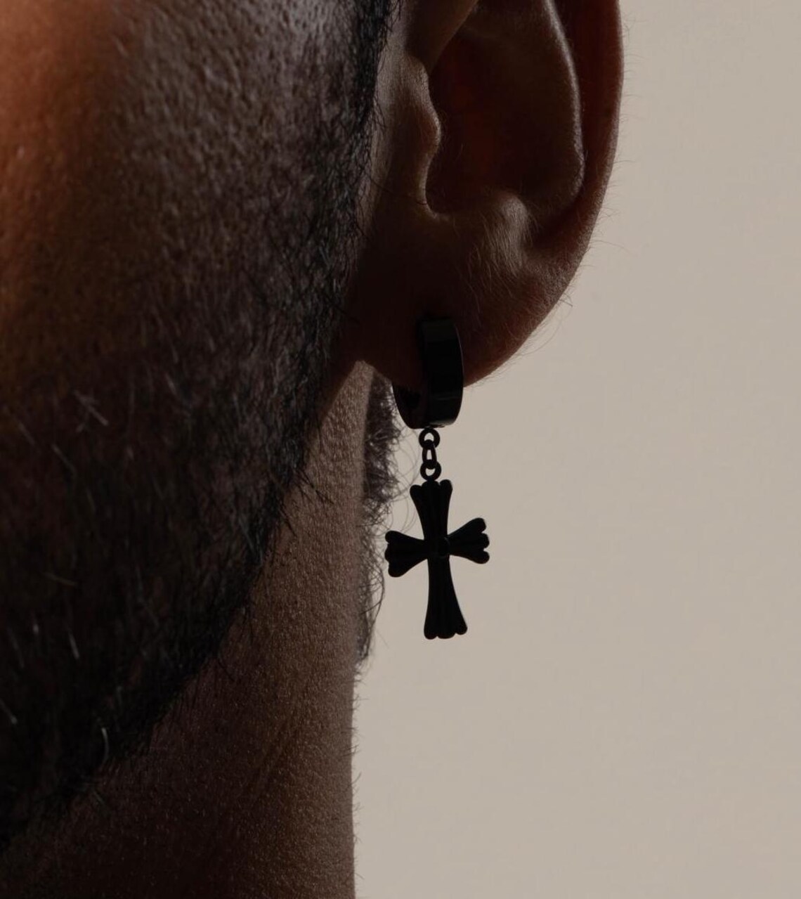Men's Cross Hoop Earrings, Mat Black Cross Earring, Men's Jesus ...