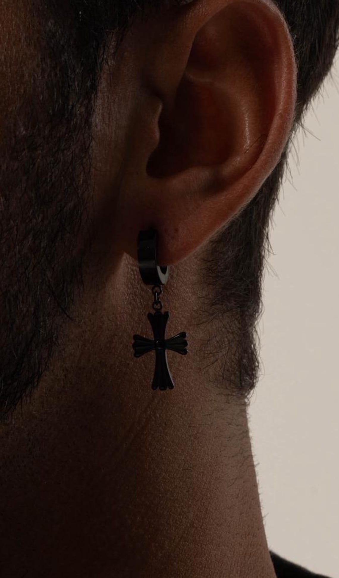 Men's Cross Hoop Earrings, Mat Black Cross Earring, Men's Jesus ...