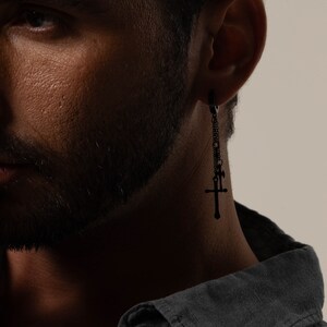 Dangle Drop Blacken Cross Hoop Earrings, Minimalist Cross Hoop Earrings ...