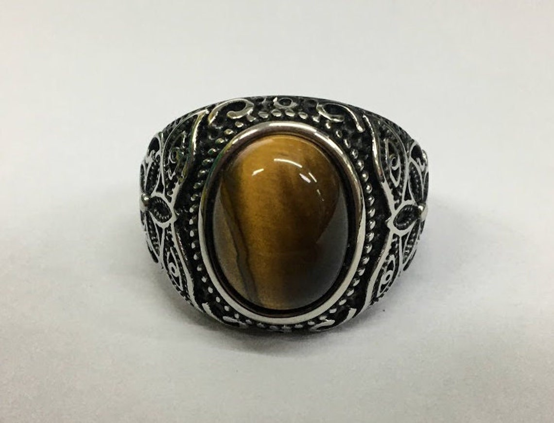 Tiger Eye Men's Signet Ring, Vintage Inspired Men's Classic Statement ...