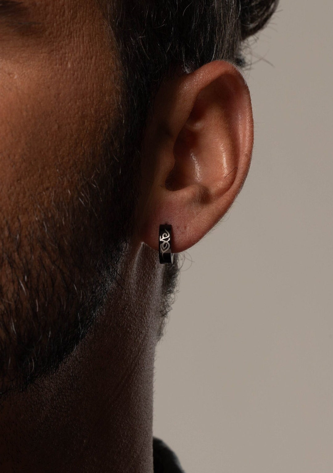 Black Plating Men's Hoop Earrings, Blacken Hoop Earrings, Men's ...