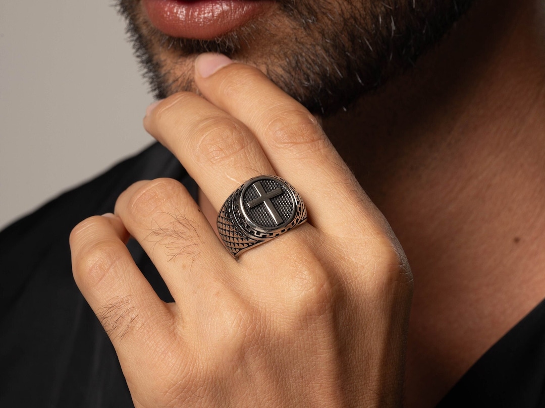 Men’s Cross Signet Rings, Cross Signet Stackable Statement Ring, Men’s ...