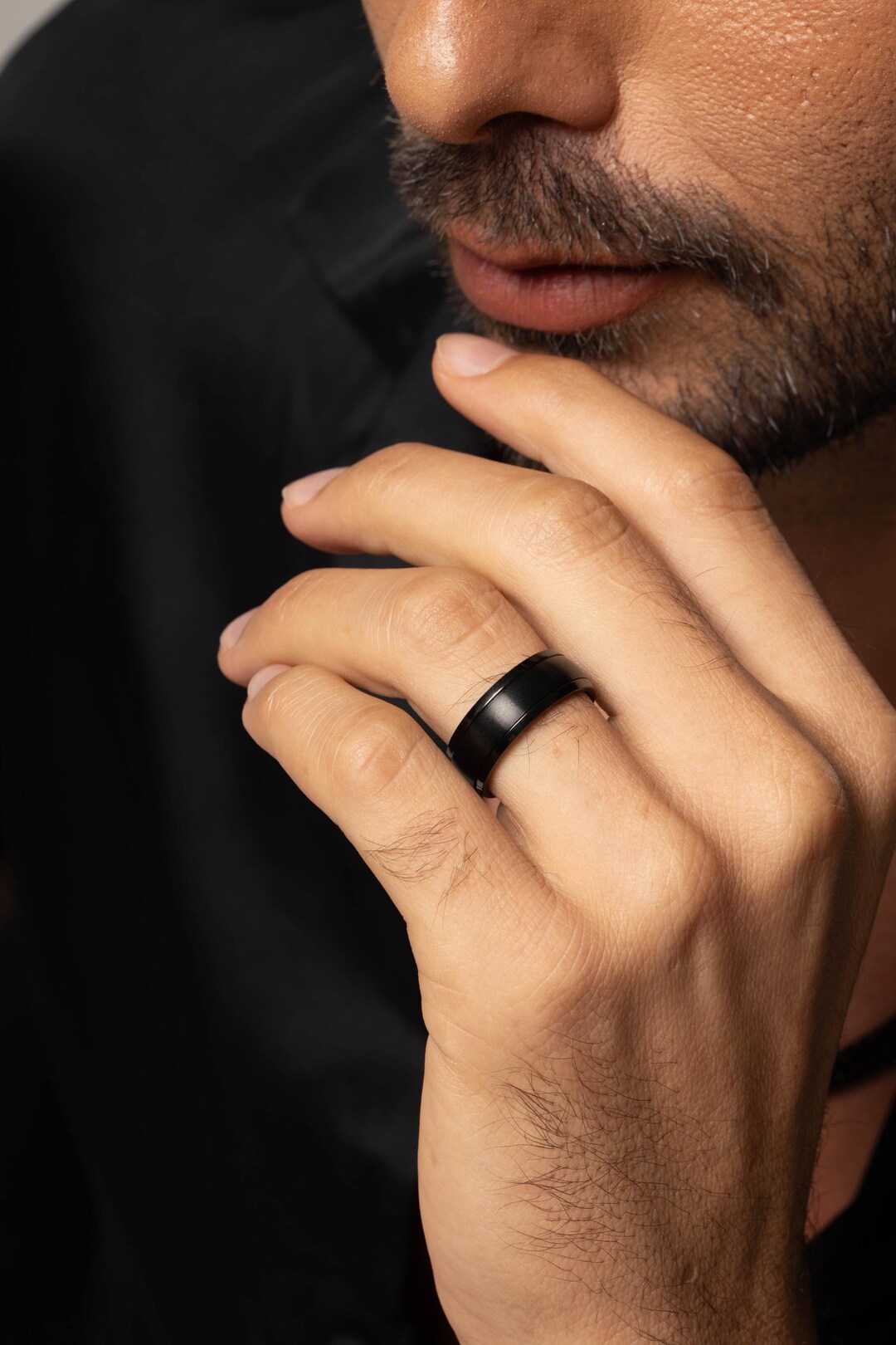 Black Plating Spinner Wedding Band, Comfort Fit Modern Plan Wedding ...