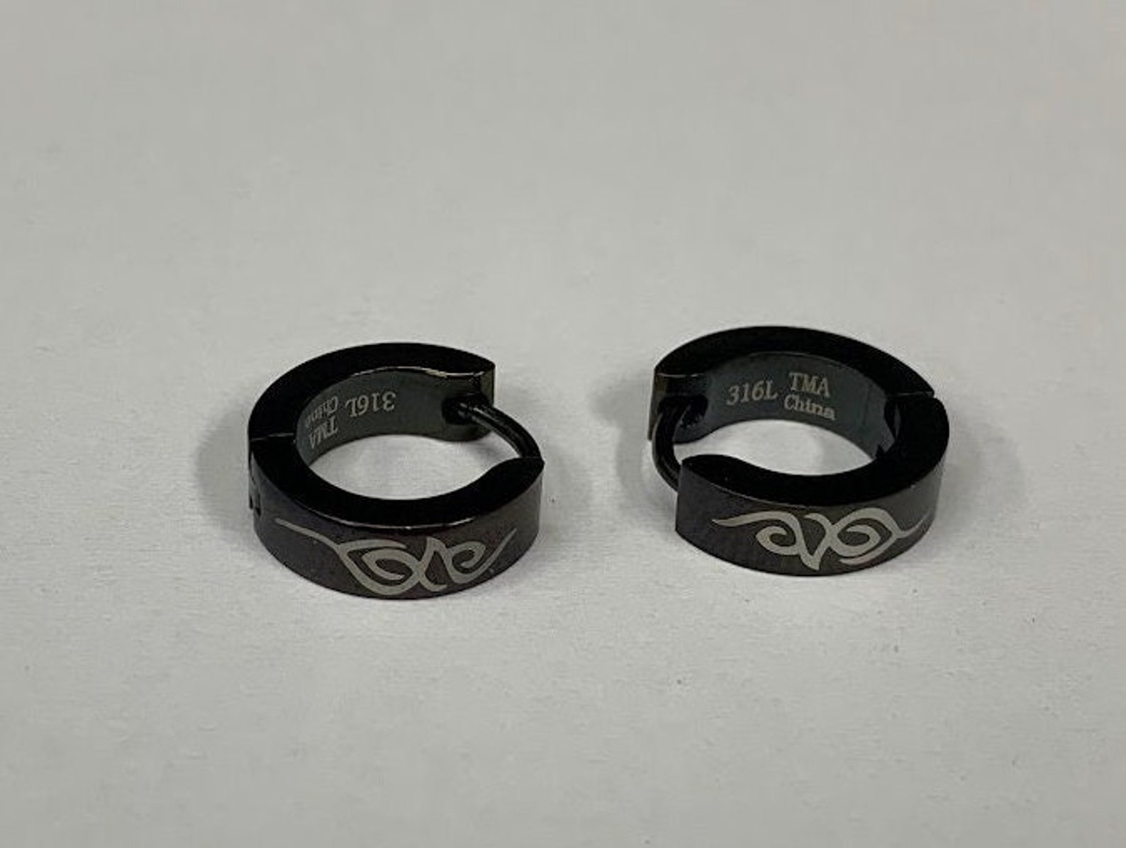 Black Plating Men's Hoop Earrings, Blacken Hoop Earrings, Men's ...