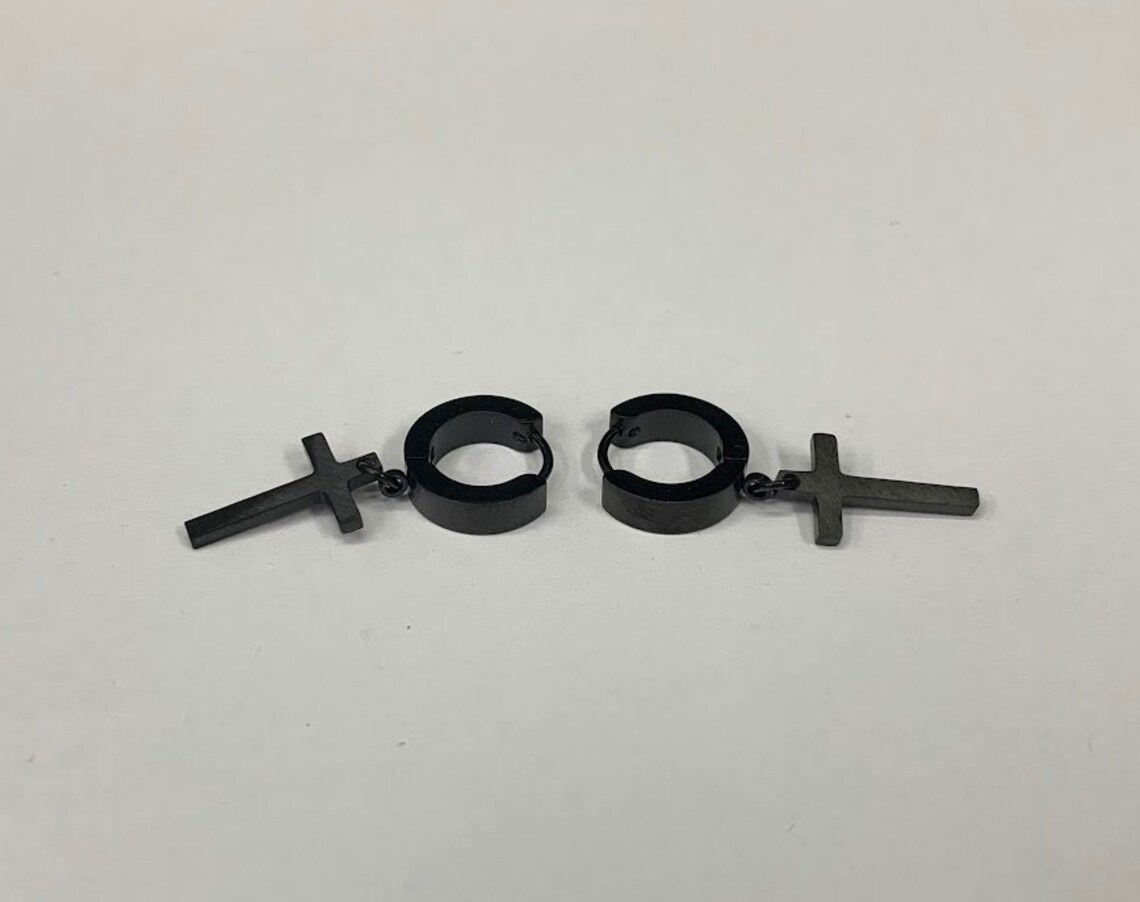 Men's Cross Hoop Earrings, Huggie Hoop Earrings, Dangle Cross Earrings ...