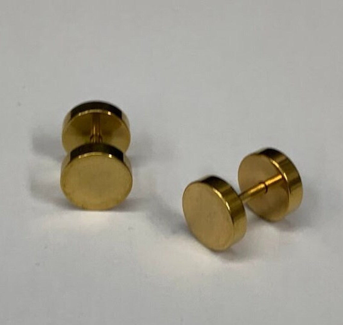 8mm Gold Screw Stud Earrings for Men's, Plain Stud Earrings, Minimalist ...