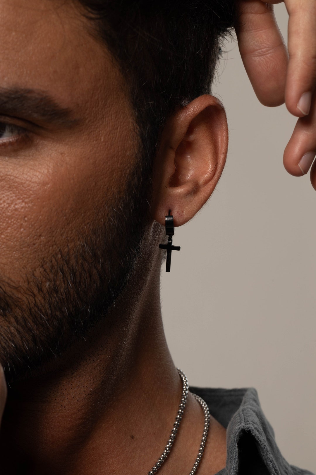 Men's Cross Hoop Earrings, Huggie Hoop Earrings, Dangle Cross Earrings ...