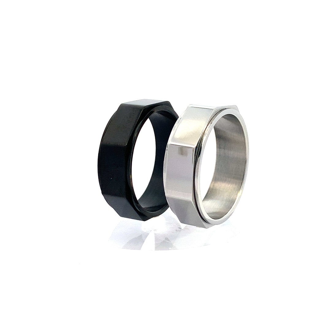 Hexagon Shape Spinner Ring for Men's, Trendy Male Ring, Nut Shape ...