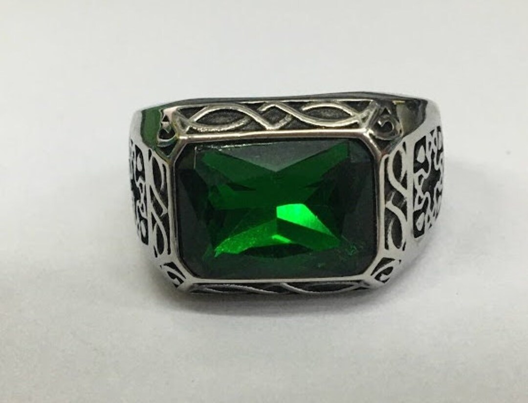 Antique Men's Emerald Signet Ring, Vintage Style Emerald Ring, Statement Ring for Men's, Unique ...