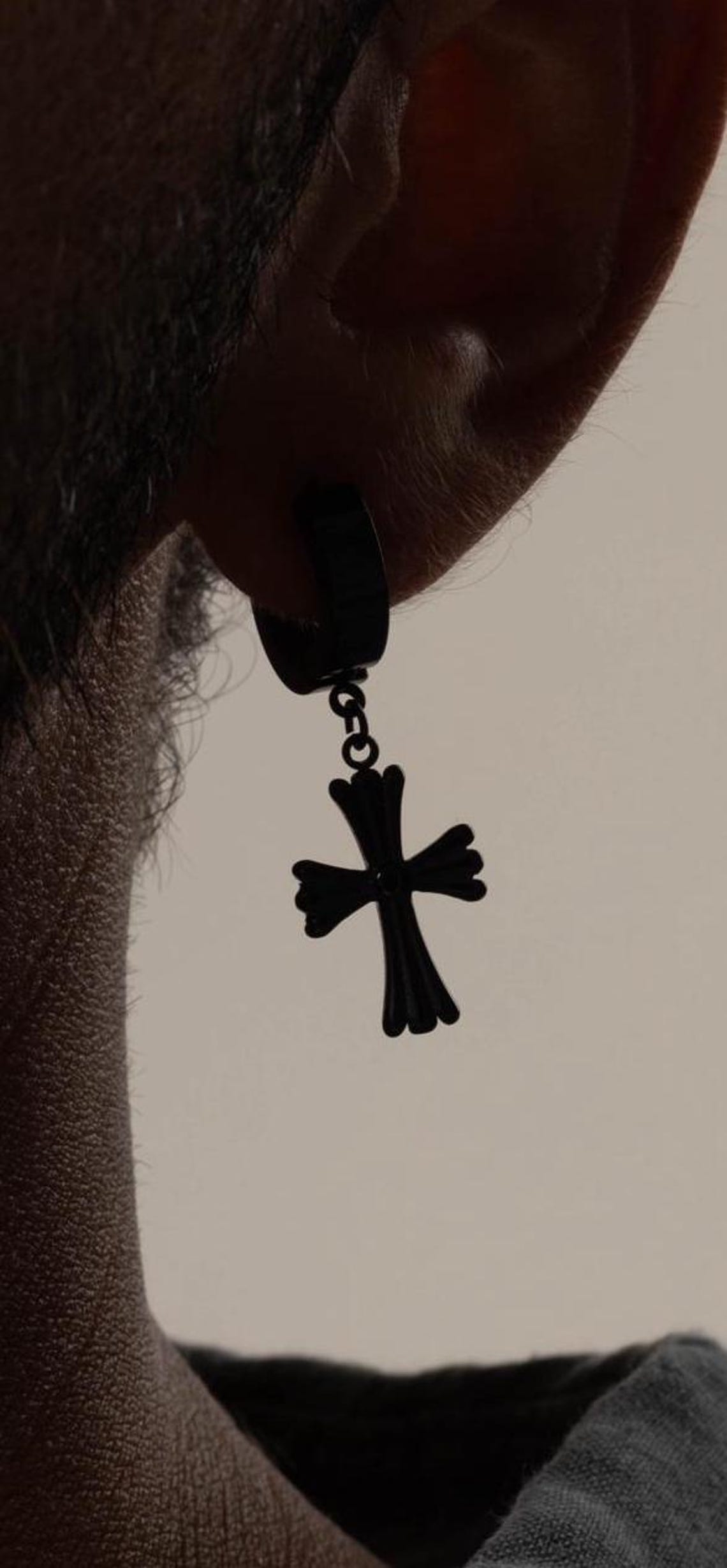 Men's Cross Hoop Earrings, Mat Black Cross Earring, Men's Jesus ...