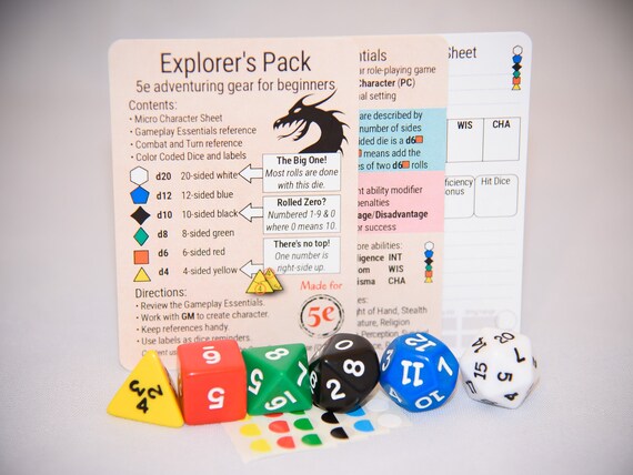 D&D Explorer's Pack dice set rules reference cards for | Etsy
