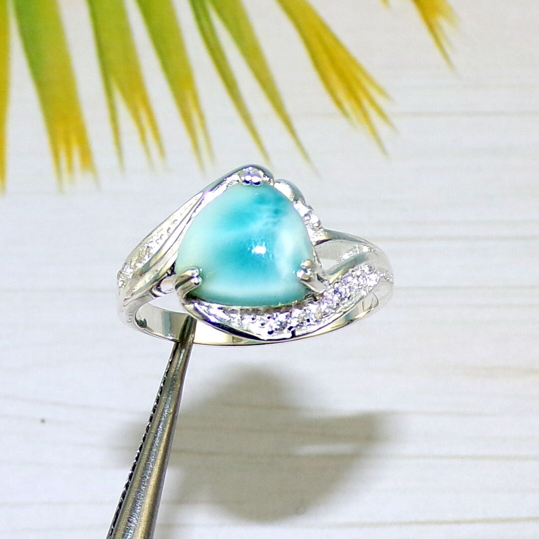 Dainty Larimar Sterling Silver Ring, Handmade Boho Jewelry, Size 9US - Etsy