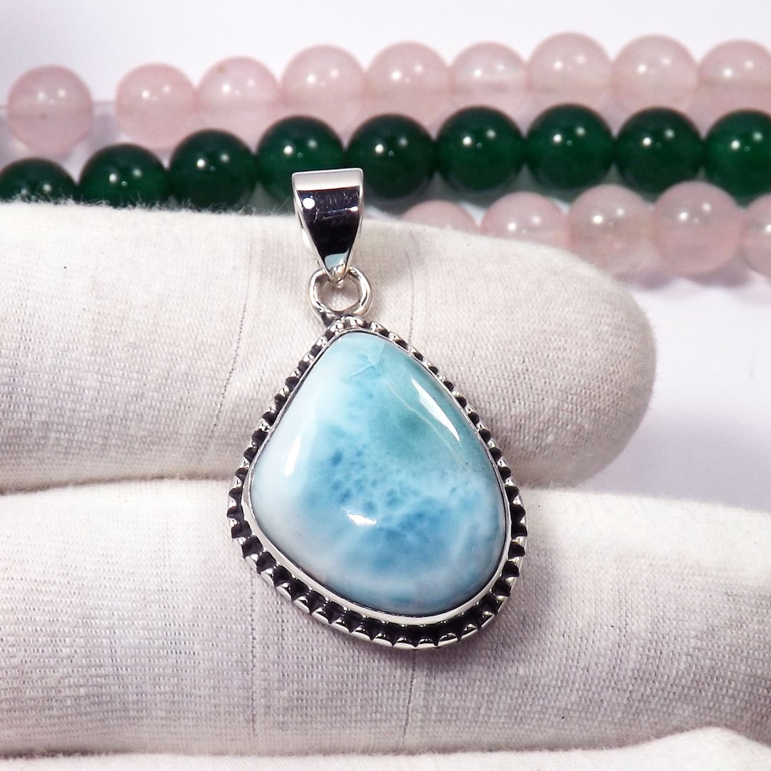Handmade Larimar Pendant: 925 Sterling Silver Caribbean Gemstone - Etsy
