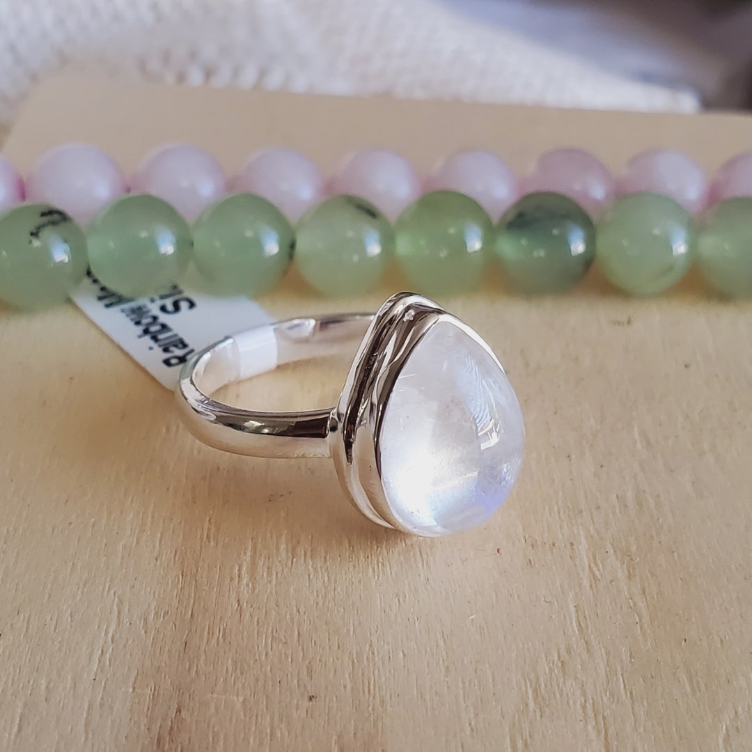 AAA Rainbow Moonstone Ring: Teardrop 925 Sterling Silver, Size 8 - Etsy