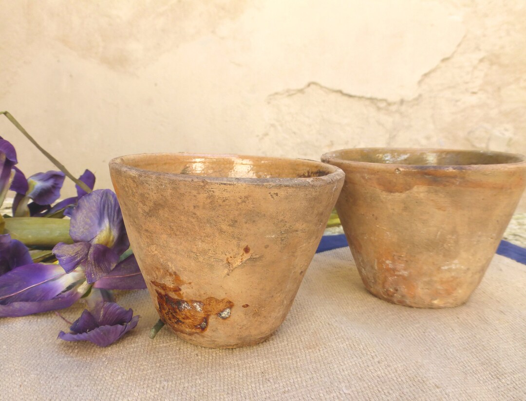 Two Fabulously Rustic French Vintage Handmade Terracotta Resin ...