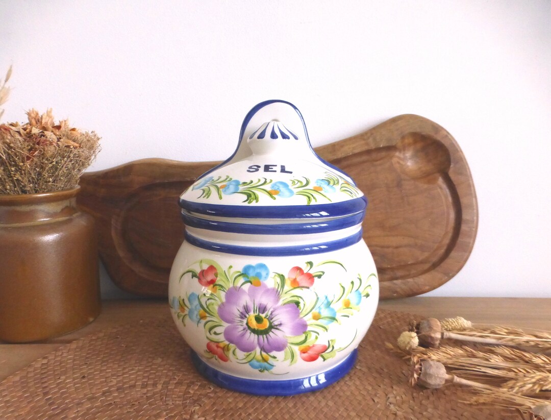 Gorgeous French Vintage Large Hand-painted Ceramic Salt Cellar / Box ...