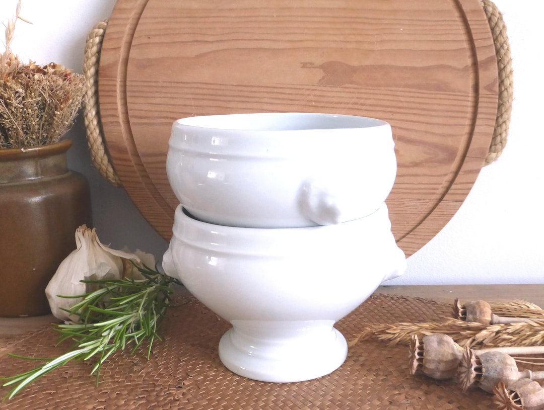 Two Classic APILCO Heavy White Porcelain Lion’s Head Onion Soup Bowls ...