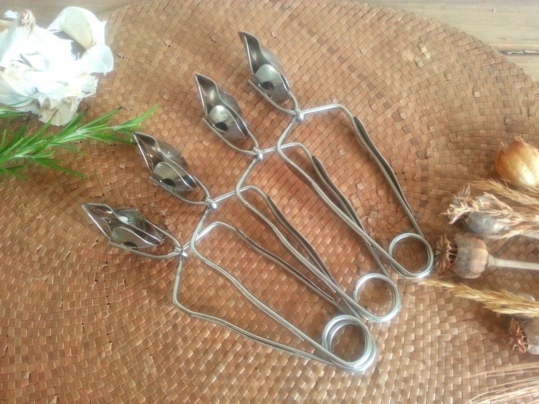 Set of Four French Vintage Steel Snail Tongs With Diamond Pattern Sides ...
