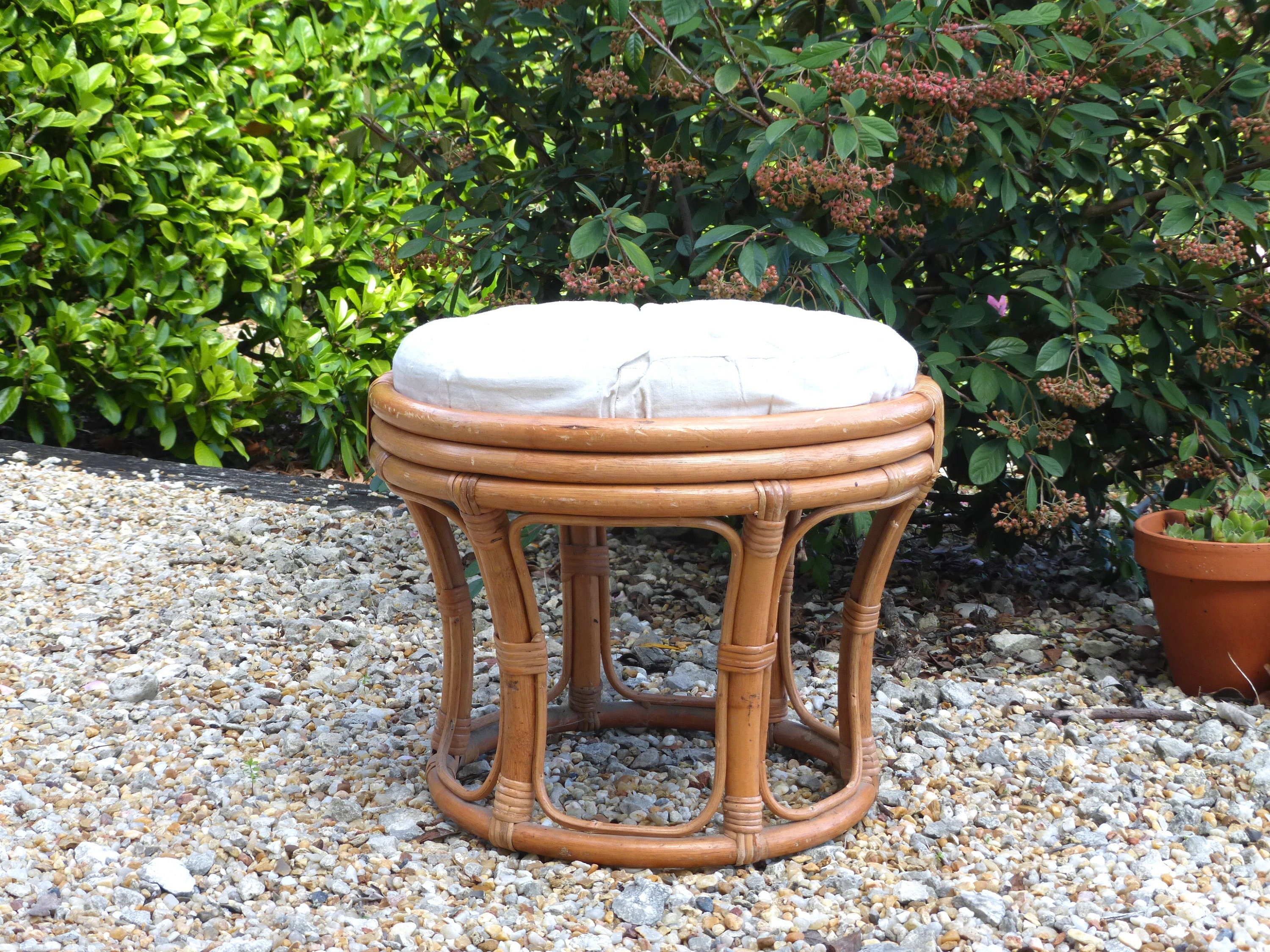 Vintage bentwood bamboo & wicker ottoman footstool / end table | Etsy