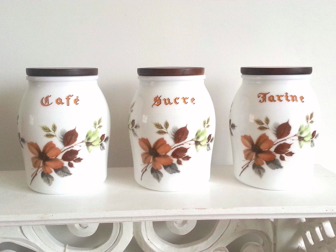 Pretty French Vintage Large Opaline Milk Glass Storage Jars Canisters ...