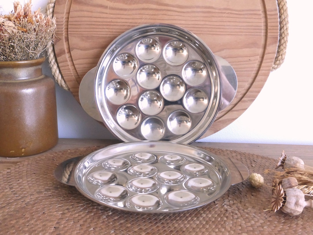 Two Classic French Vintage LETANG REMY Stainless Steel Snail Dishes ...