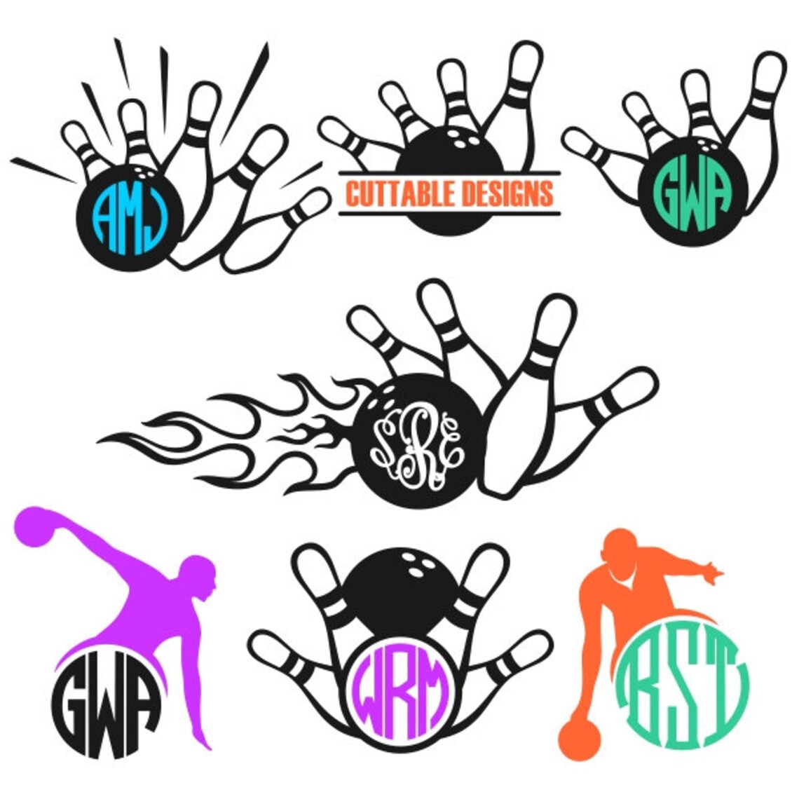 Bowling Monogram Frames Cuttable Design PNG DXF SVG & eps File | Etsy