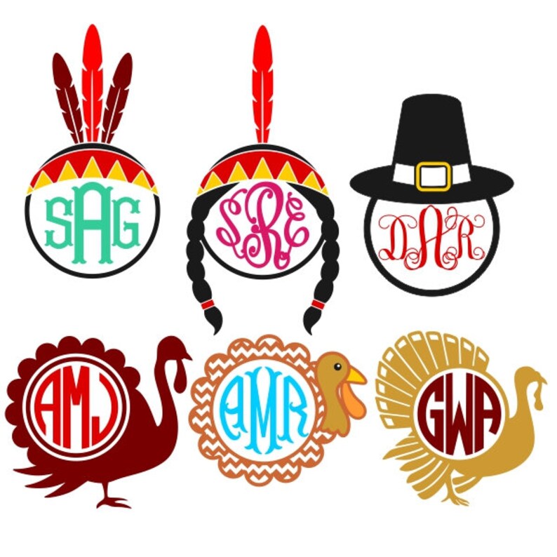 Thanksgiving Native America Turkey Pilgrim Feather Monogram - Etsy