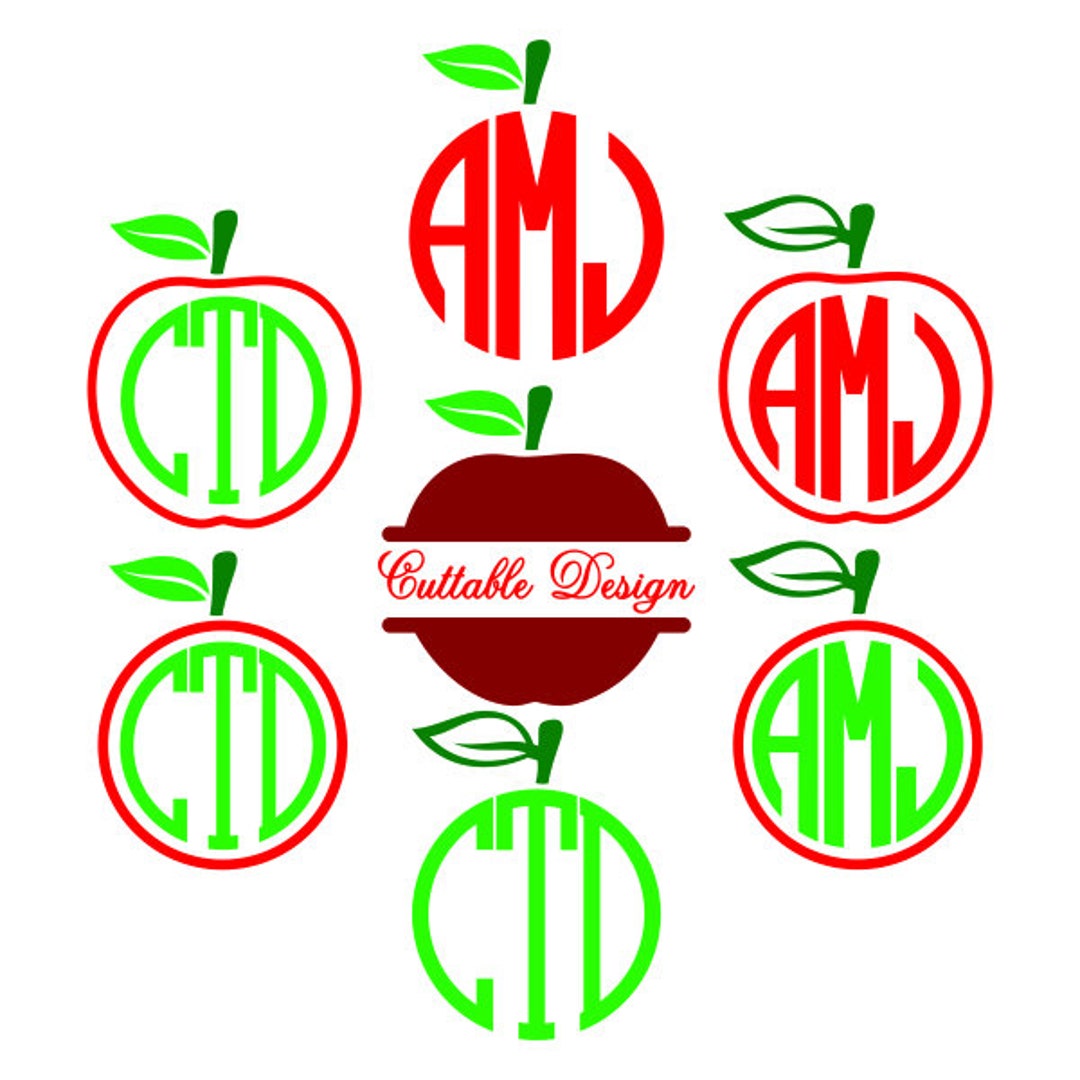 Apple Monogram and Split Frame Cuttable Design PNG DXF SVG & - Etsy