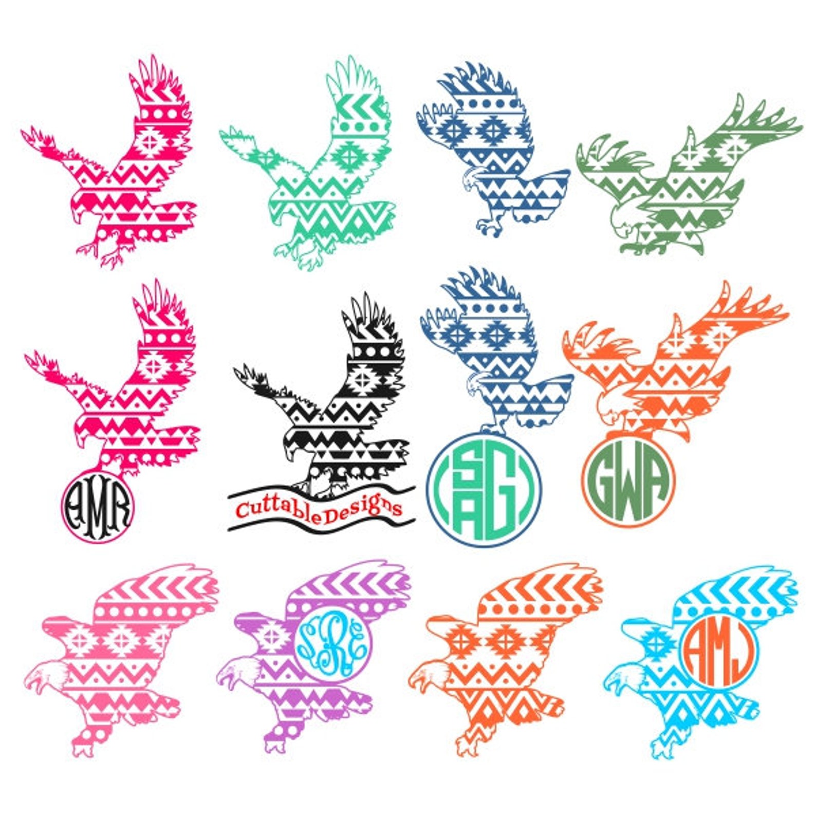 Aztec Eagle Monogram Frame Cuttable Design PNG DXF SVG & Eps - Etsy