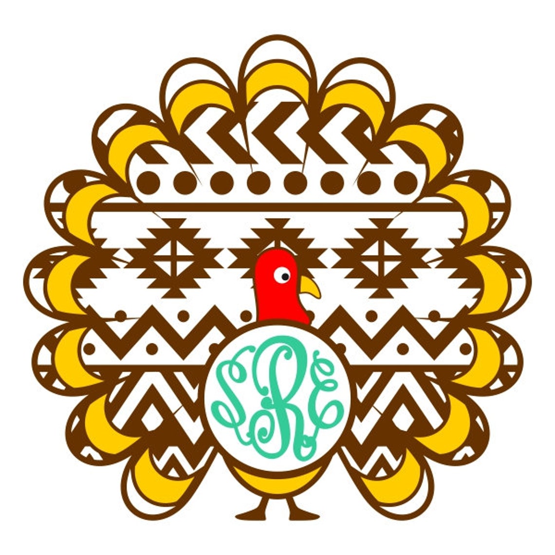 Aztec Turkey Monogram Frame Cuttable Design PNG DXF SVG & eps | Etsy