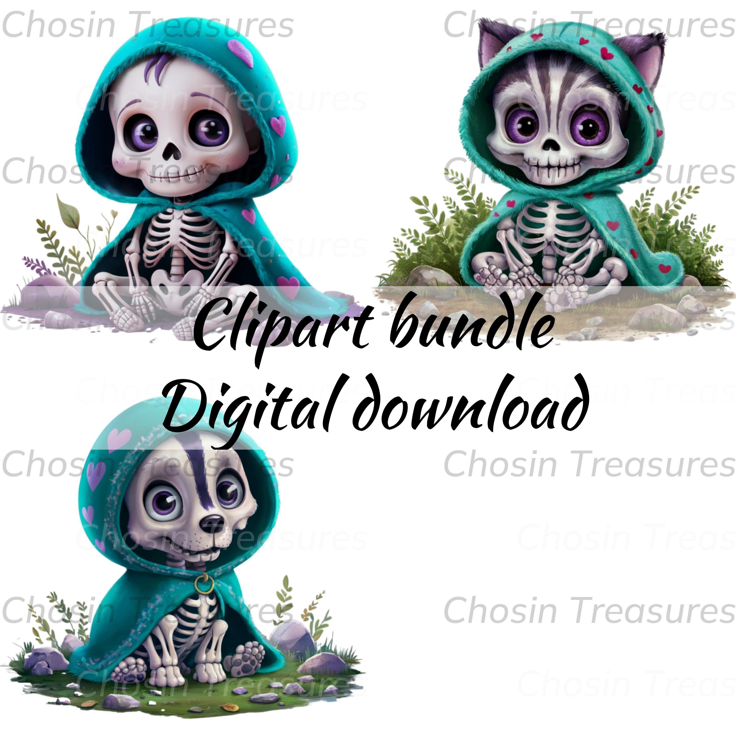 Cute Skeleton Clipart - Instant Download Sublimation Design - Halloween ...