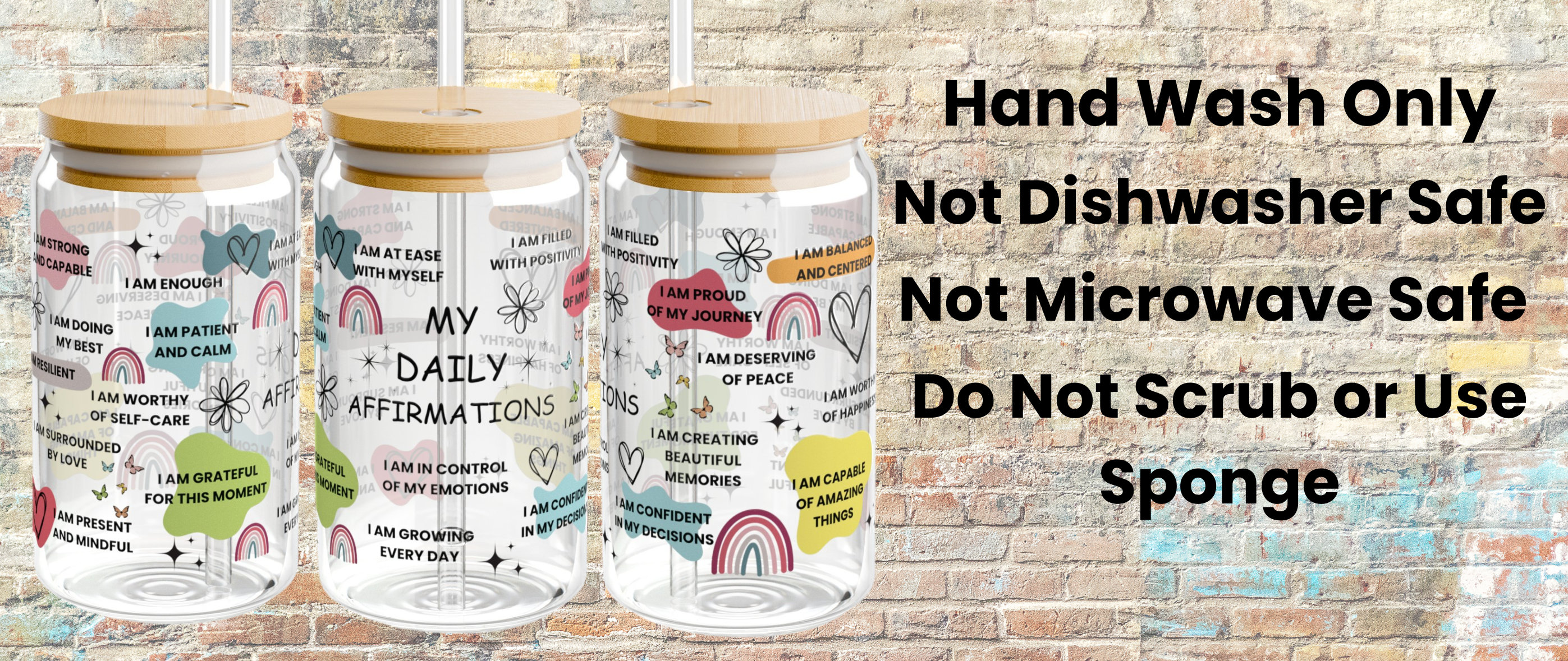 Daily Affirmation Motivational Glass Tumbler Mental Health Tumbler ...