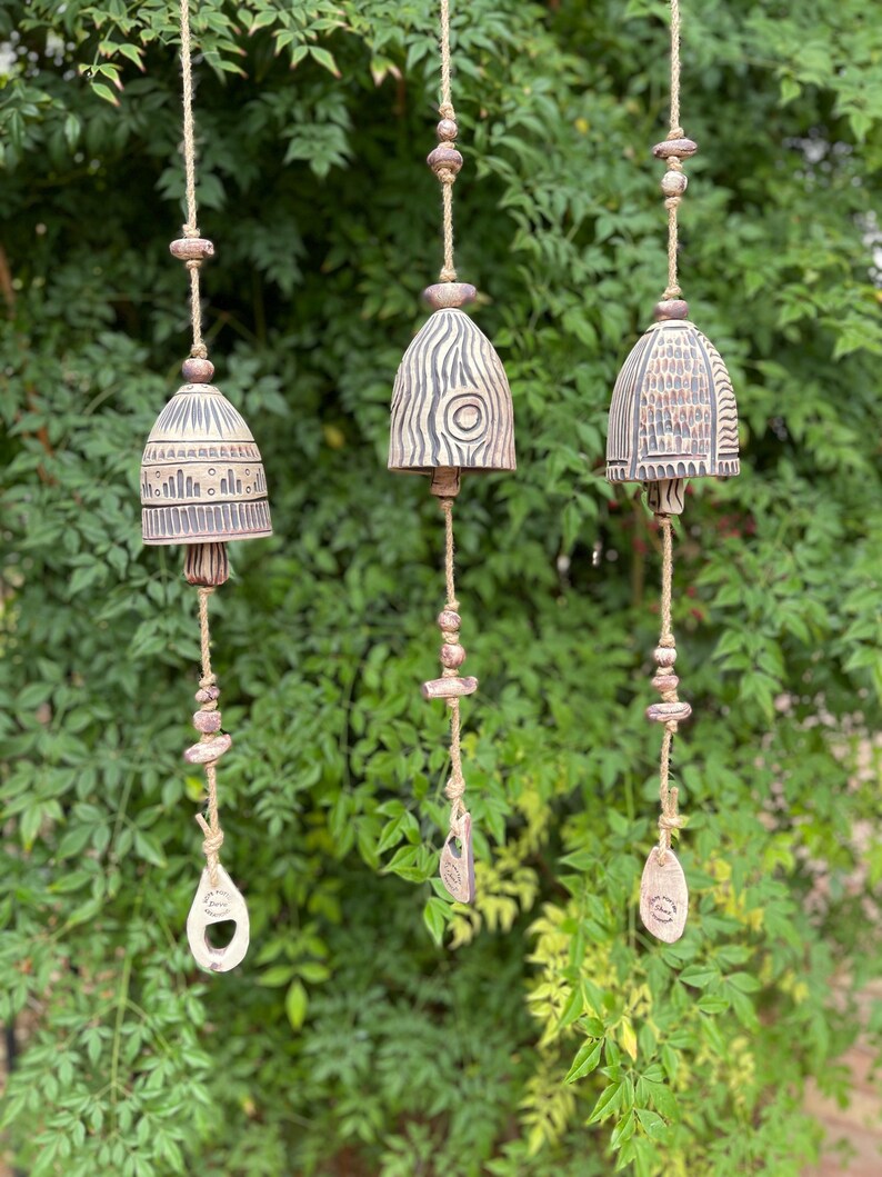Pottery / Ceramic Bell, Hand Carved and Oxide Wind Chime, Earthy and ...