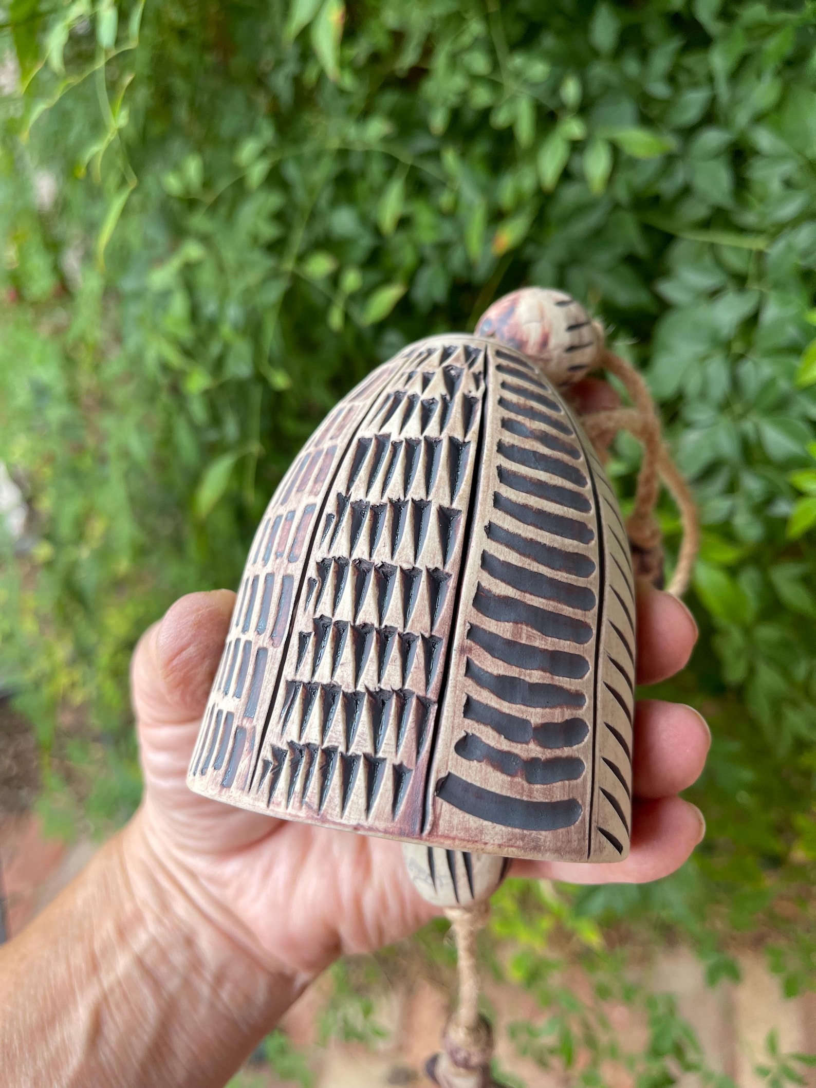 Pottery / Ceramic Bell, Hand Carved and Oxide Wind Chime, Earthy and ...