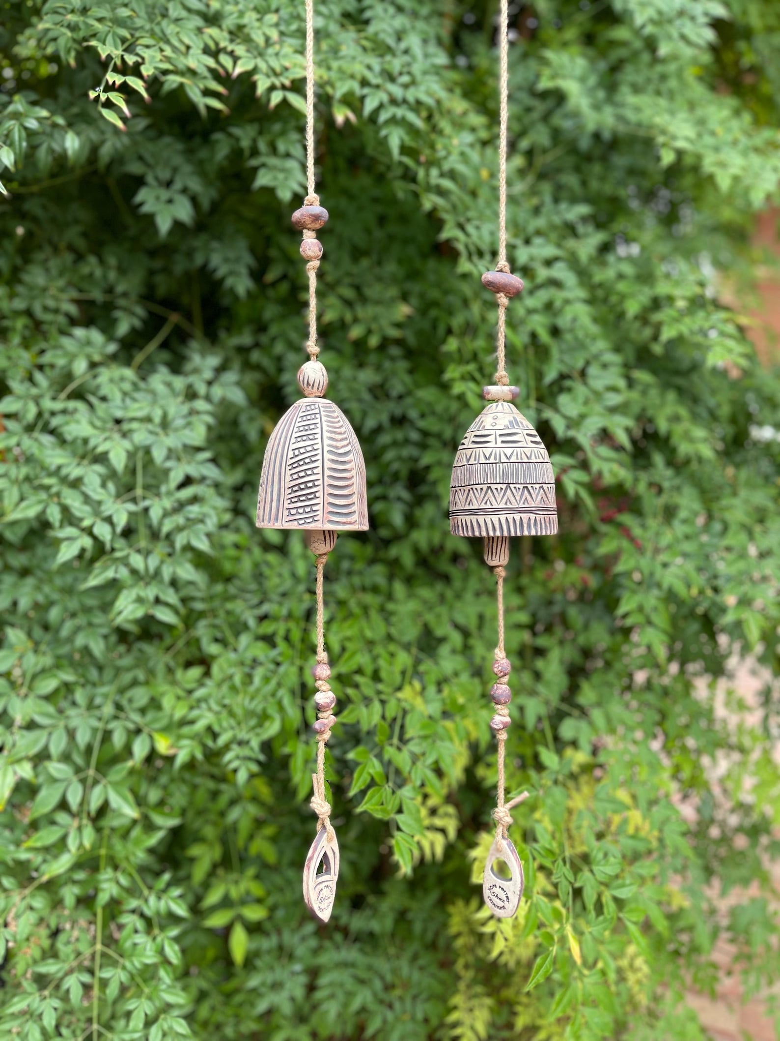 Pottery / Ceramic Bell, Hand Carved and Oxide Wind Chime, Earthy and ...